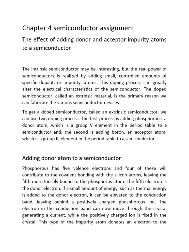 Chapter 4 Semiconductor Assignment 1 | PDF | Semiconductors | Doping (Semiconductor)