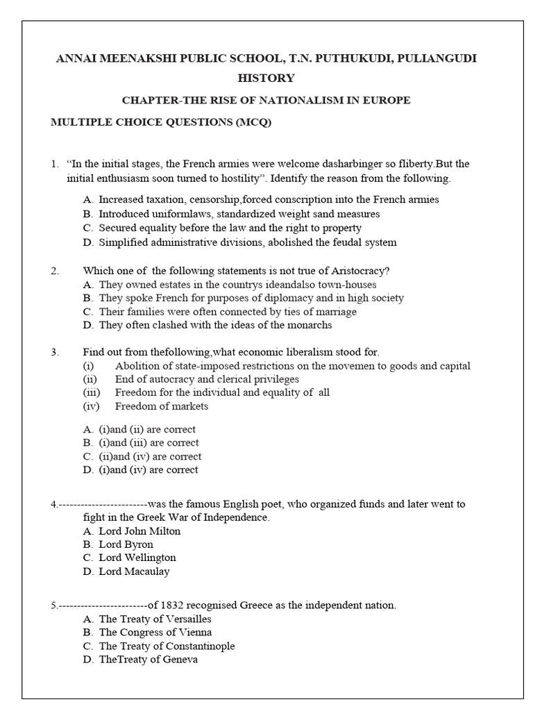 History MCQ 10th | PDF | Nationalism | Romanticism