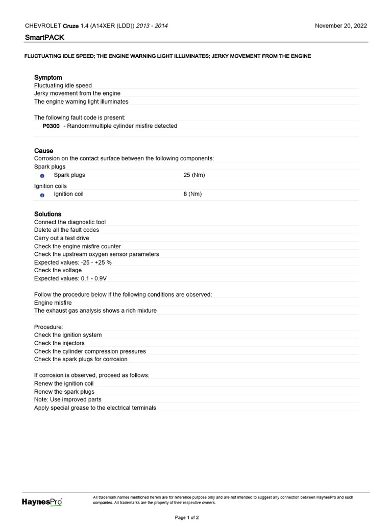Chev Cruze 1.4 A14xer LDD 2023 2014 | PDF | Ignition System | Electricity