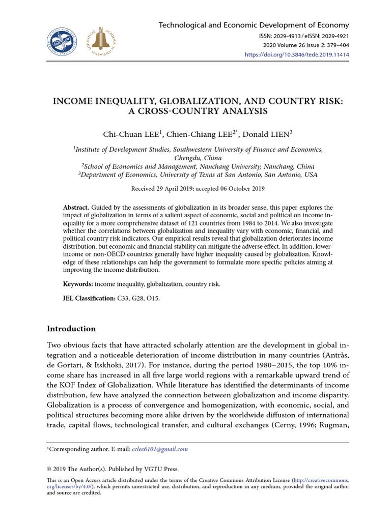 Income Inequality, Globalization, and Country Risk A Cross-Country ...