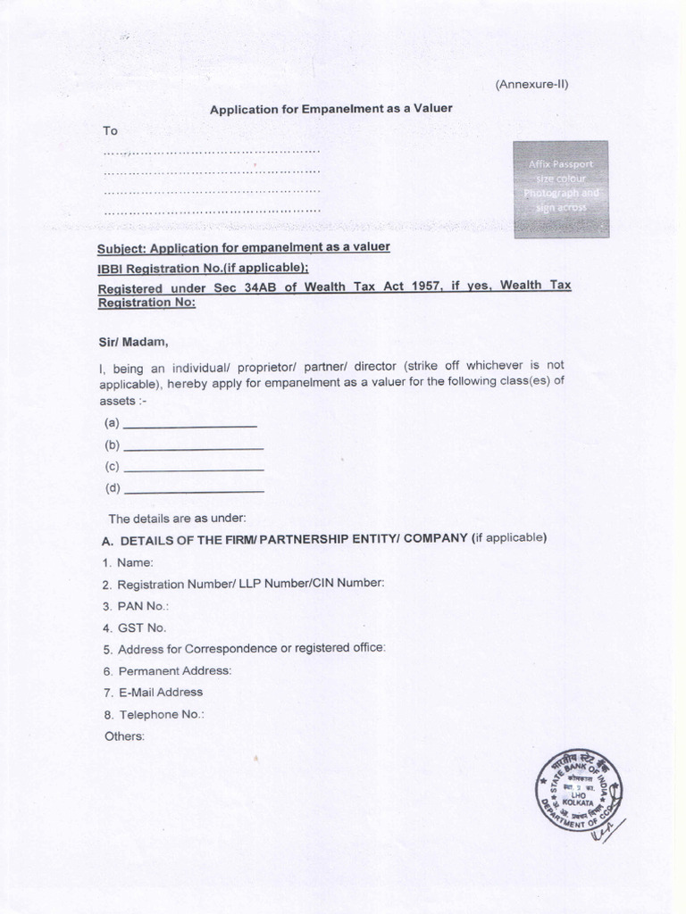 0608191826-Application For Empanelment As Valuer | PDF