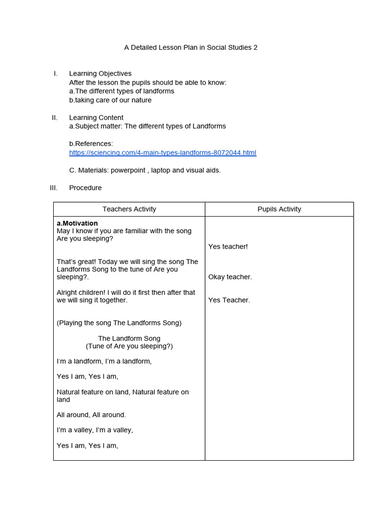 Lesson Plan: Types of Landforms | PDF | Volcano | Mountains