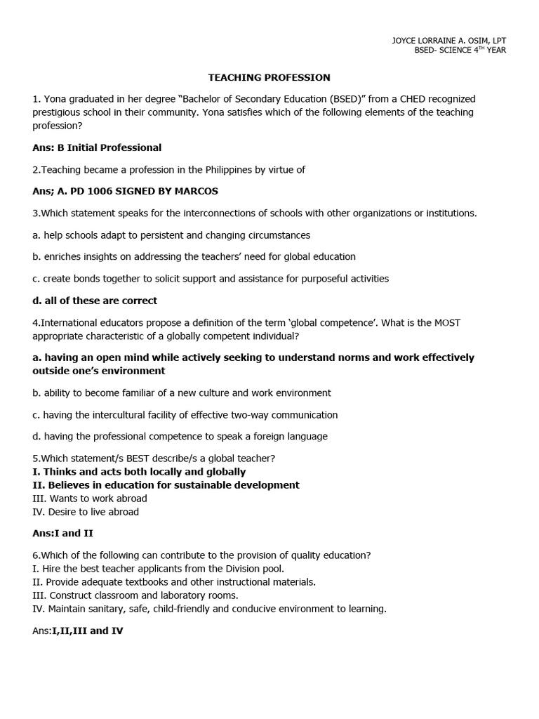 Prof Ed Educ 109 Exam | PDF | Teachers | Constructivism (Philosophy Of ...