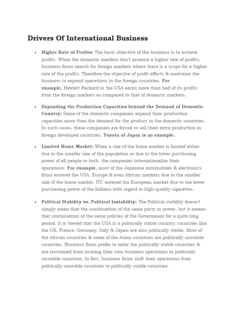 Drivers of International Business | PDF