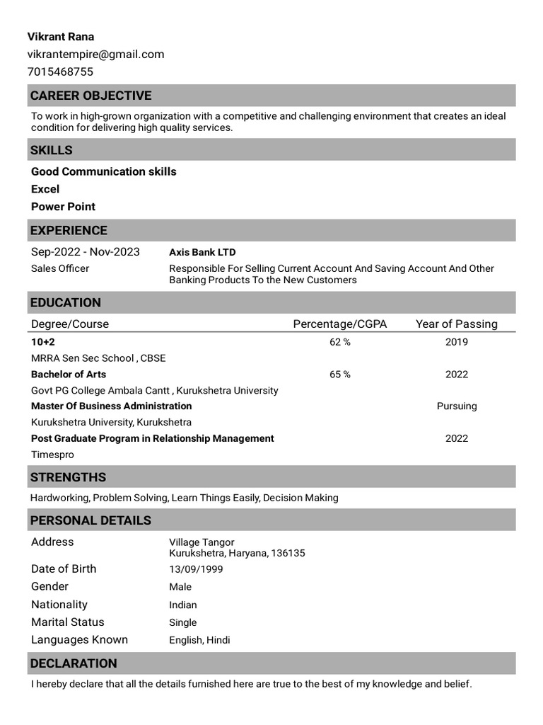 Career Objective: Vikrant Rana | PDF