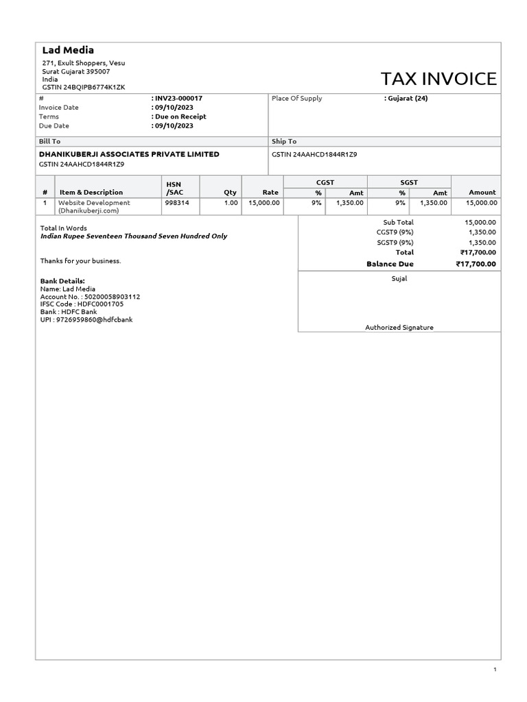 Website Development Invoice | PDF