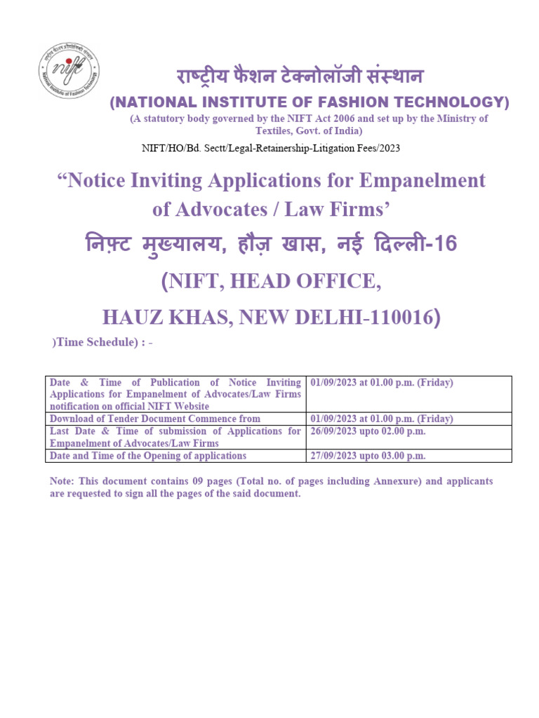 Notice Inviting Application For Empanelment of Advocate - Law Firm | PDF Notice Inviting Application For Empanelment of Advocate - Law Firm | PDF
