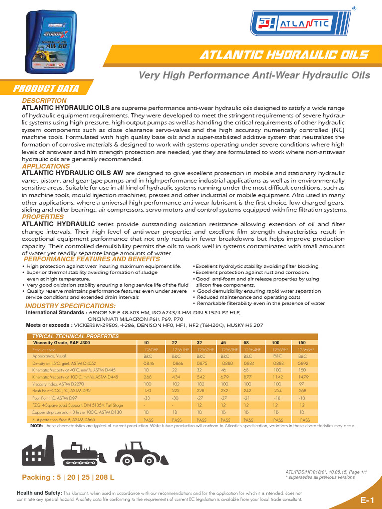 Tds Atlantic Hydraulic Oils | PDF | Mechanical Engineering | Physical ...