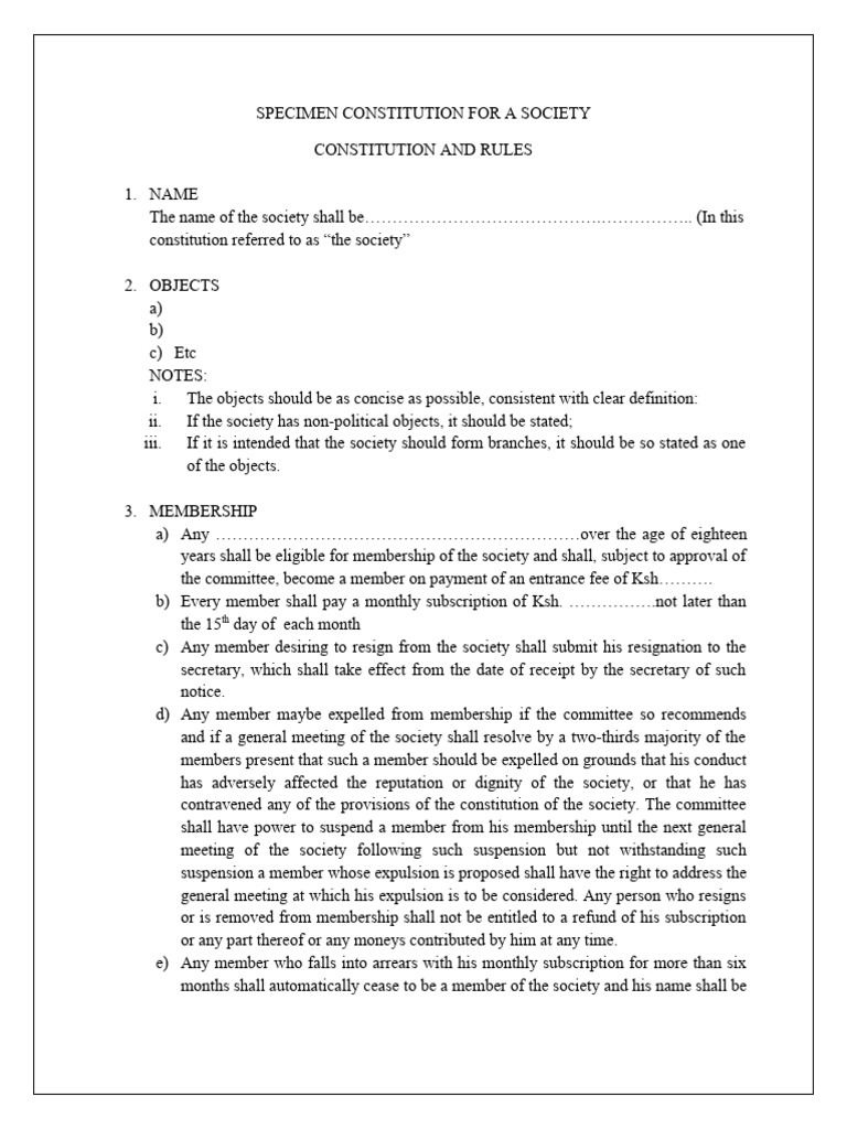 Specimen Constitution For A Society Revised | PDF | Constitutional ...