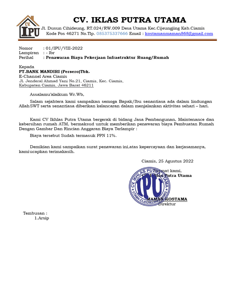 Penawaran Biaya Infrastruktur Rumah | PDF