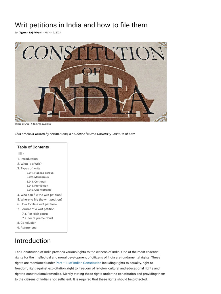 Writ Petitions in India and How To File Them - Ipleaders | PDF | Writ ...