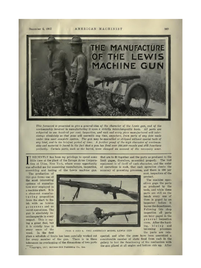 The Manufacture of The Lewis Machine Gun | PDF