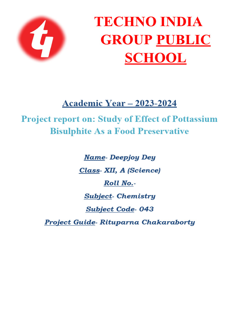 Study of Effect of Potassium Bisulphite As A Food Preservative | PDF ...