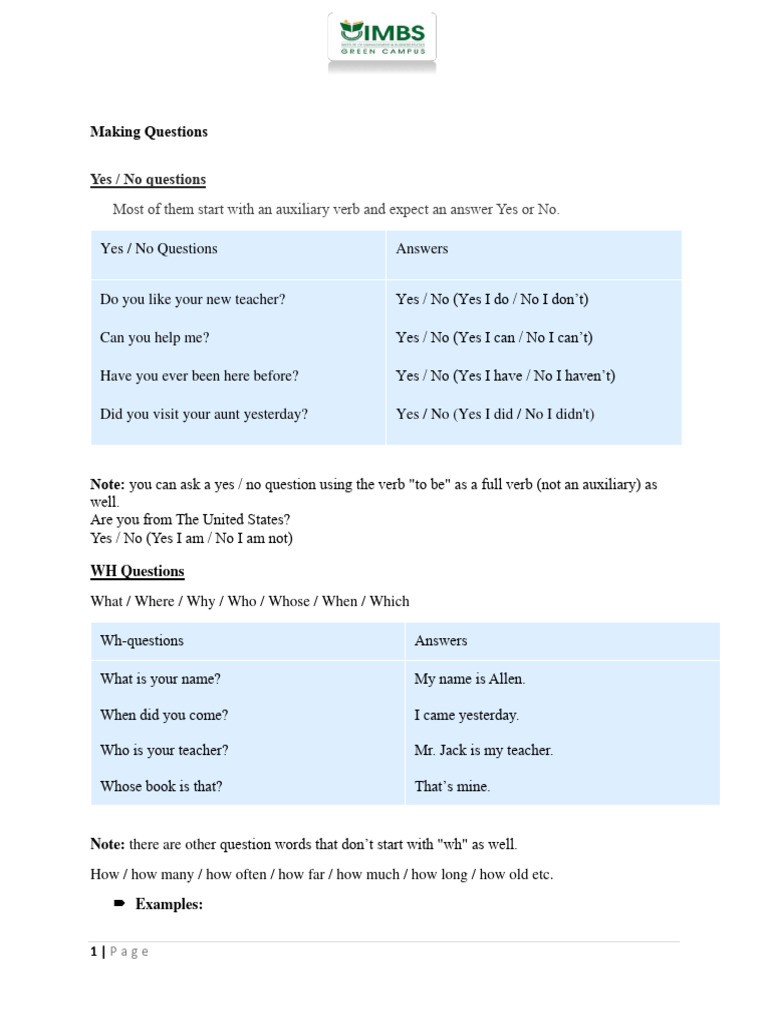 Making Questions | PDF | Question | Verb