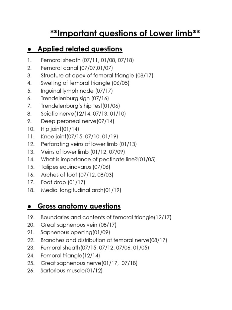 Lower Limb Uni Questions | PDF | Human Leg | Knee