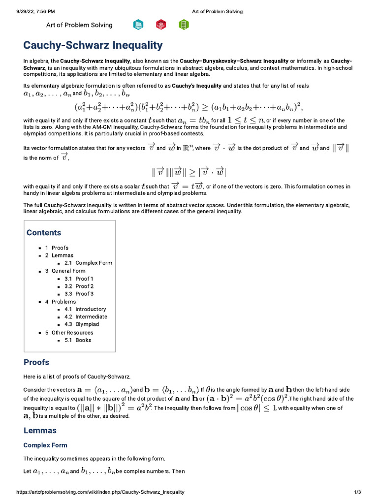 Cauchy-Schwarz Inequality 1 | PDF