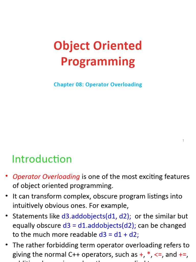 Ch08 Operator Overloading in C++ | PDF | Constructor (Object Oriented ... Ch08 Operator Overloading in C++ | PDF | Constructor (Object Oriented ...
