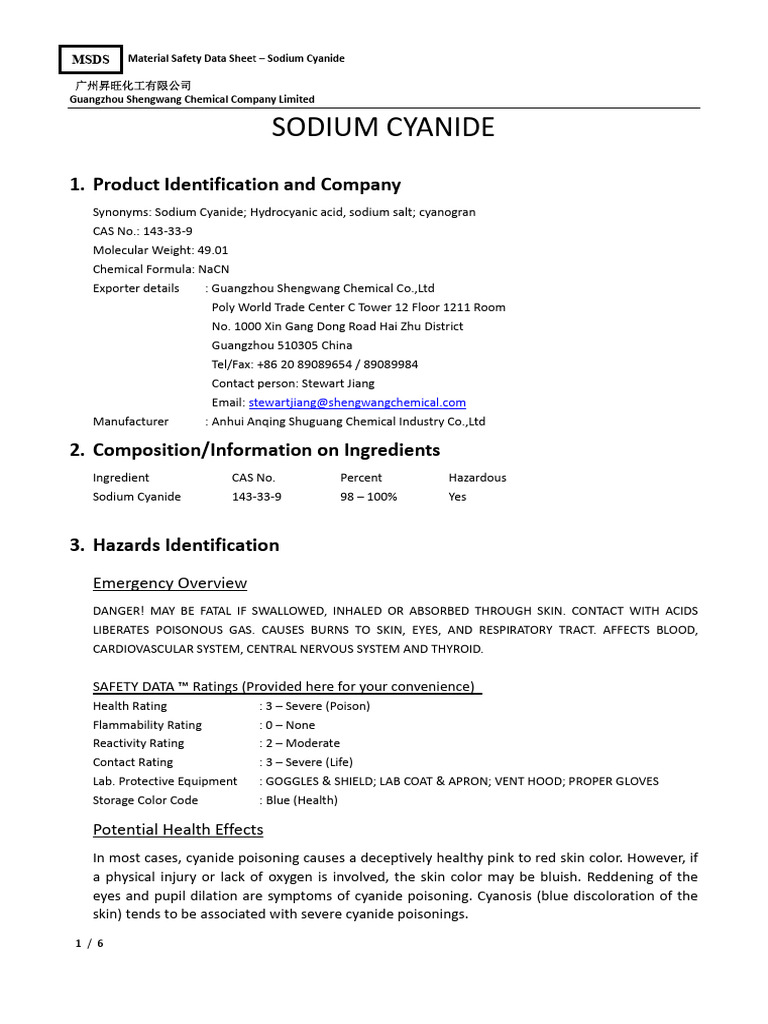 MSDS Cyanide | PDF | Safety | Chemistry