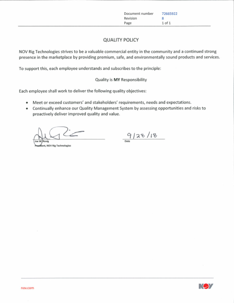 Rig Technologies Quality Policy | PDF