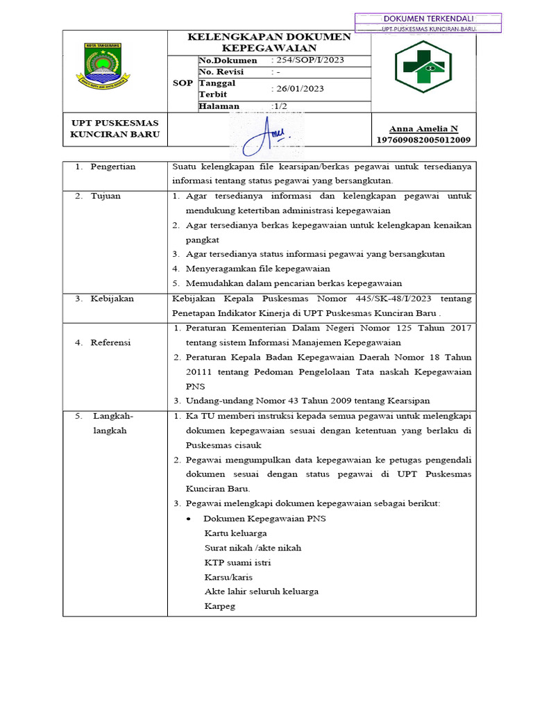 Sop Kelengkapan Dokumen | PDF