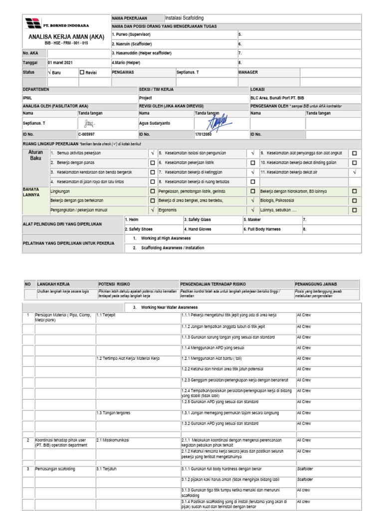 7.1 JSA Instalasi Scafolding | PDF