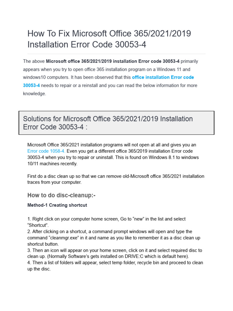How To Fix Microsoft Office 365 - 2021 - 2019 Installation Error Code ...