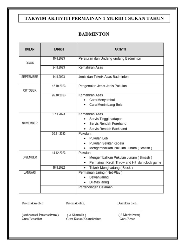 Takwim Badminton 2023 | PDF