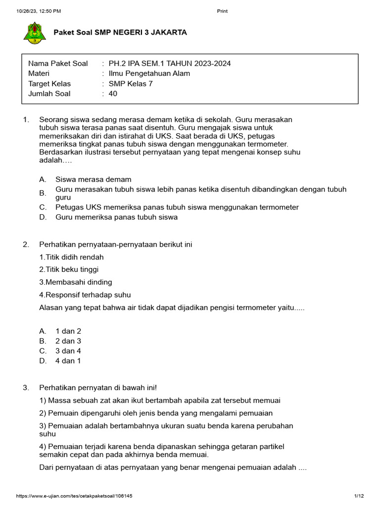 Soal PH2 IPA - 7 | PDF