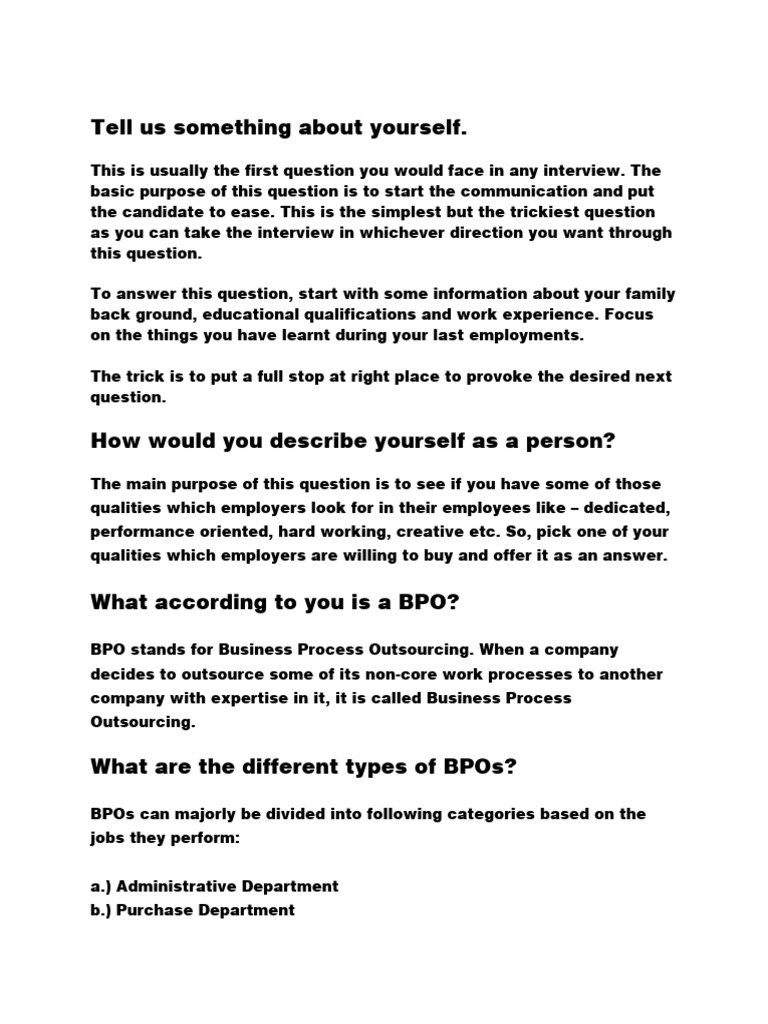 Bpo or Bps Questions | Download Free PDF | Outsourcing | Call Centre
