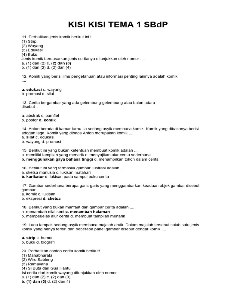 KISI KISI TEMA 1 SBDP | PDF