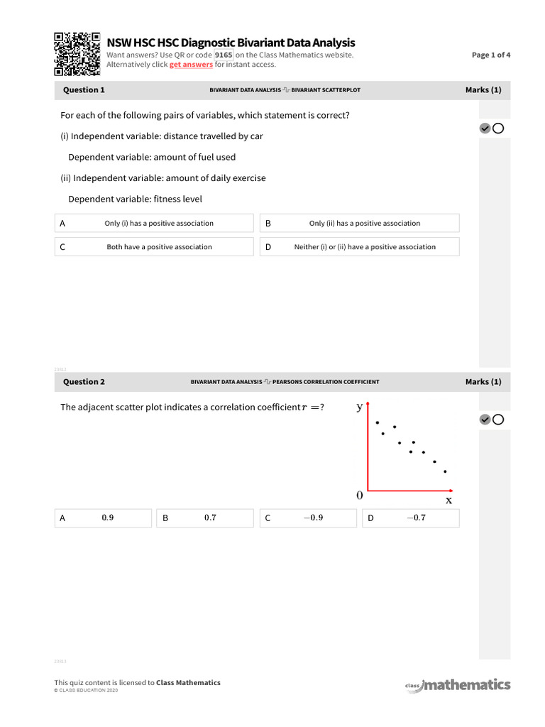 NSW HSC HSC Diagnostic Bivariant Data Analysis 52351 | PDF | Scatter Plot | Data Analysis