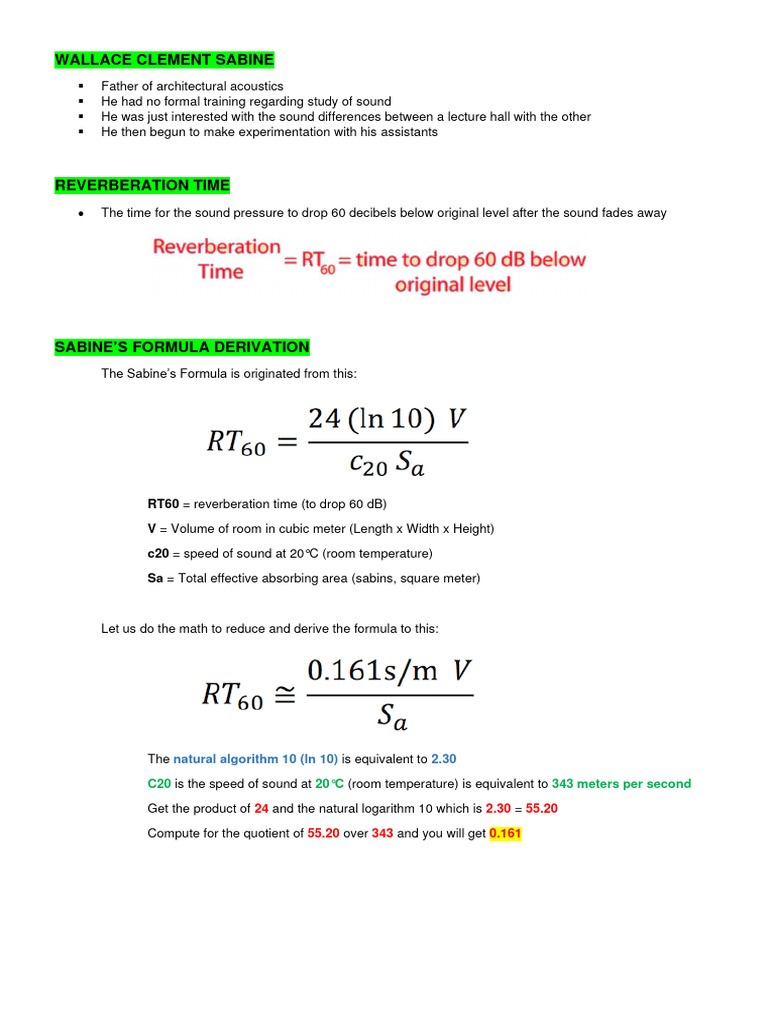 Sabine's Formula (Detailed Computation) | PDF | Acoustics | Classical Mechanics