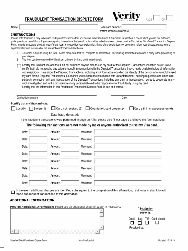 Fraudulent Transaction Dispute Form | PDF | Debit Card | Visa Inc.