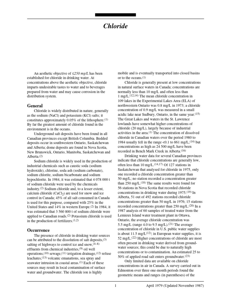 Water Chloride Chlorure Eau Eng | PDF | Potassium Chloride | Chloride