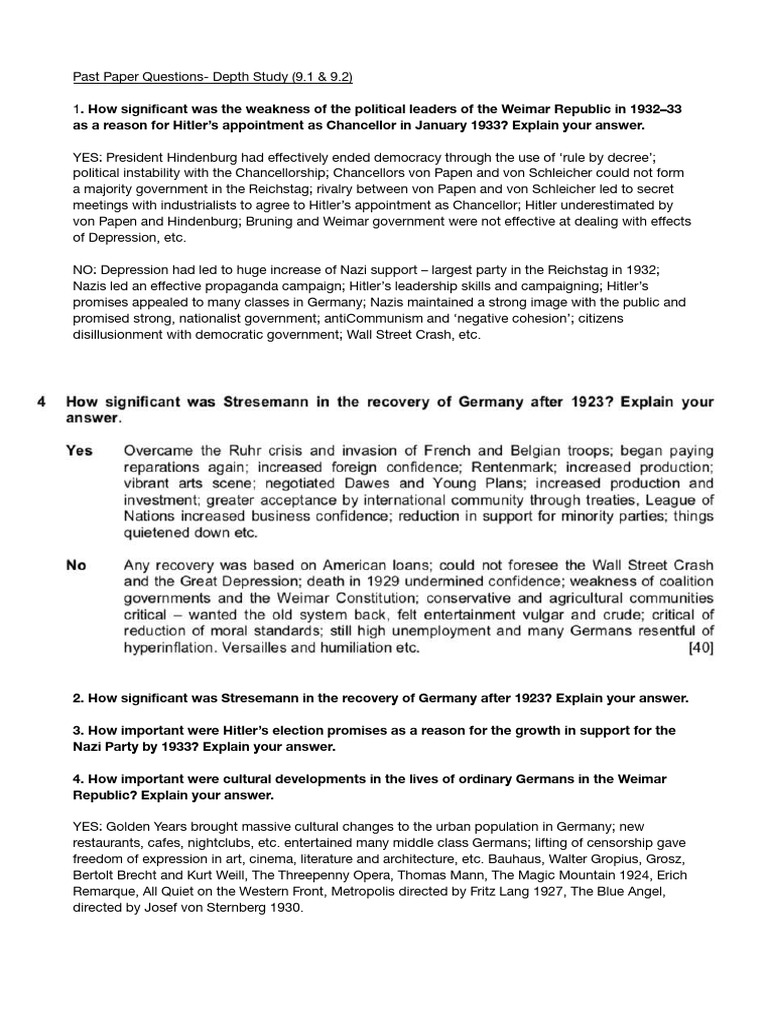 Weimar and Nazi Germany Past Paper Insights | PDF | Weimar Republic ...