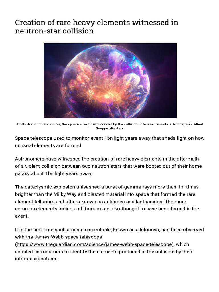 Creation of Rare Heavy Elements Witnessed in Neutron-Star Collis | PDF ...