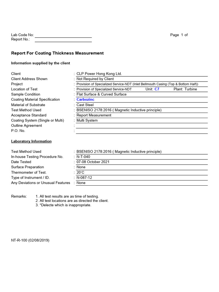 C4 Inlet Bellmouth Casing (Top & Bottom Half) Coating Thickness | PDF ...