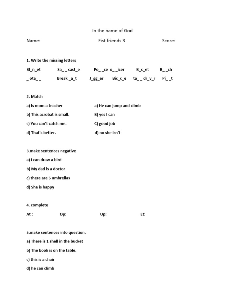 First Friends 3 Worksheet Activities | PDF