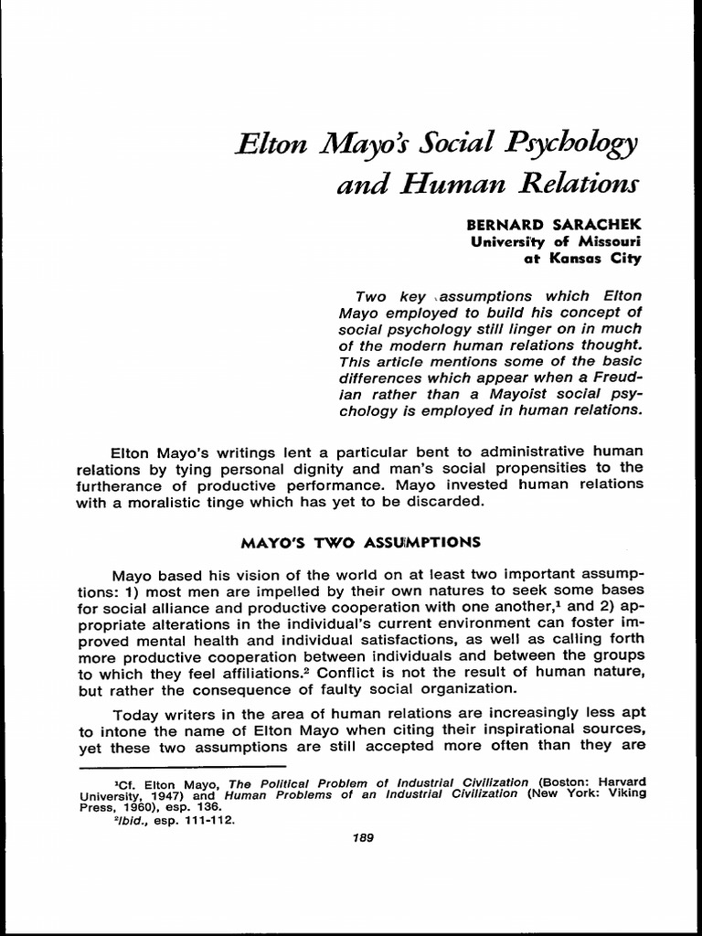 Elton Mayo | PDF | Leadership | Psychology