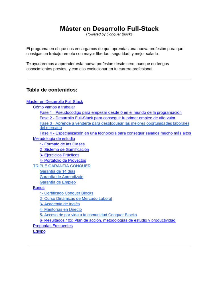 Máster en Desarrollo Full-Stack | PDF | Aprendizaje | Software