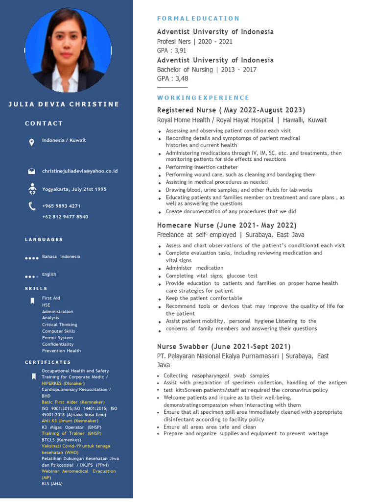 1. Cv Julia | PDF | Patient | Nursing