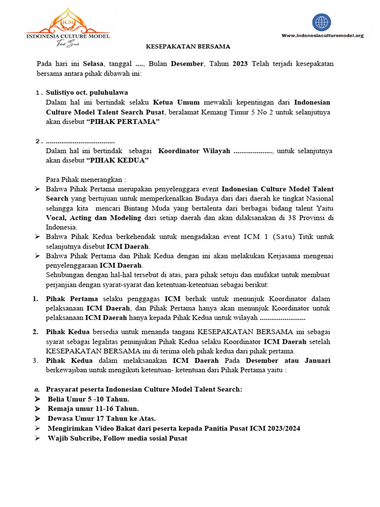 Softcopy Mou Indonesian Culture Model | PDF