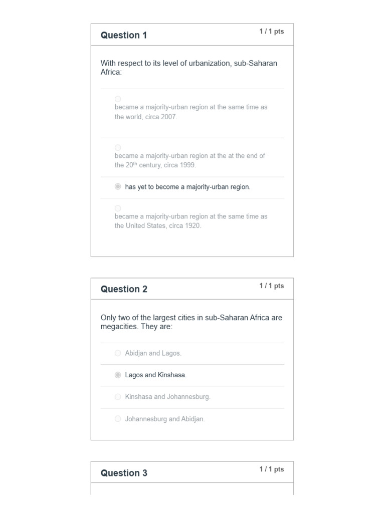 URBS 350 C08 - Chapter 8 Quiz | PDF | Africa | Sub Saharan Africa
