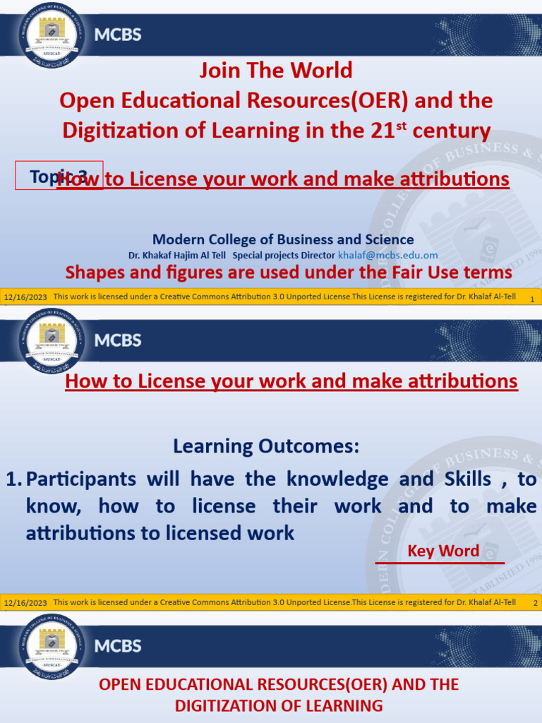 OER Licensing Your Work Topic 3 | PDF | Creative Commons | Creative ...