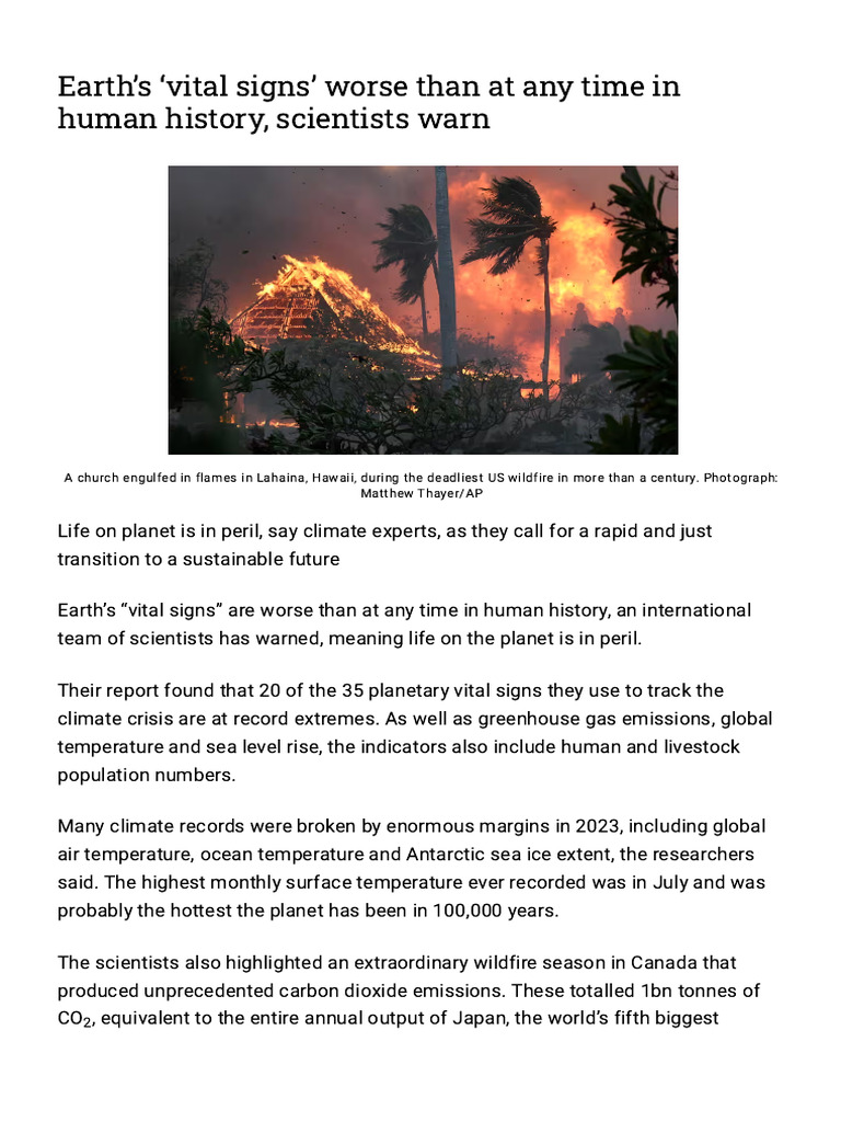 Earth's Vital Signs' Worse Than at Any Time in Human History, S | PDF | Climate Change | Earth ...