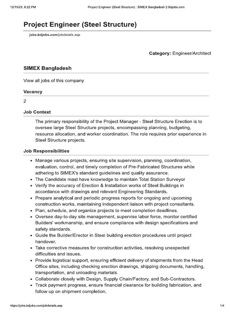 SIMEX ProjectEng SteelStr | PDF