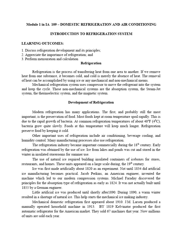 Module 1 Introduction To Refrigeration System Pdf Refrigerator