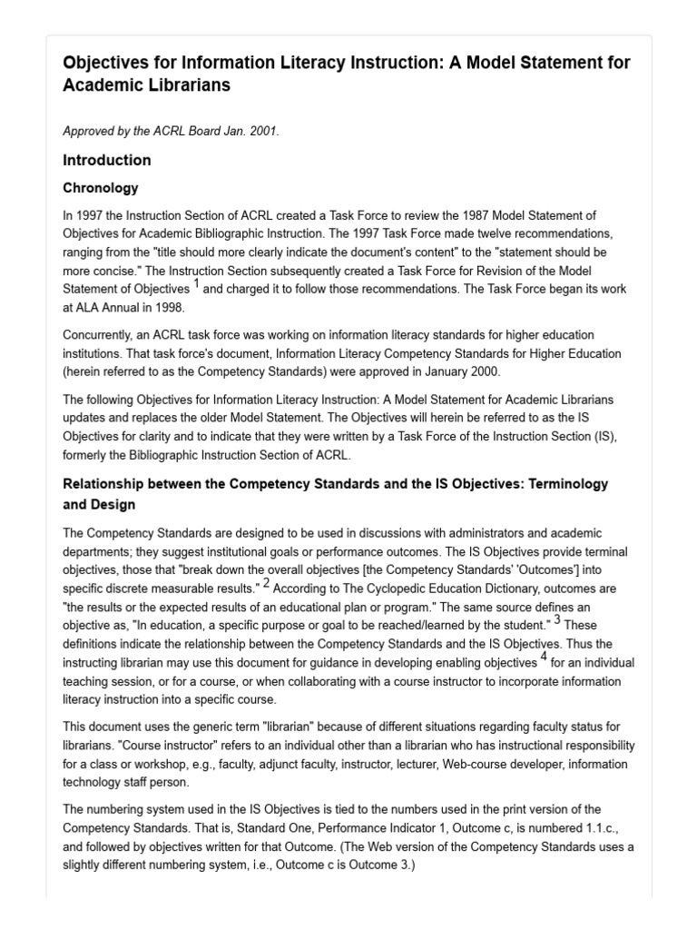 Objectives For Information Literacy Instruction - A Model Statement For ...