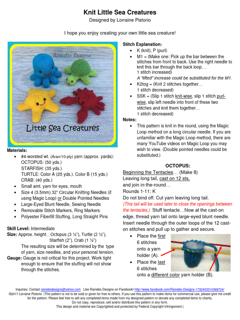 Directions For Little Sea Creatures | PDF | Knitting | Yarn