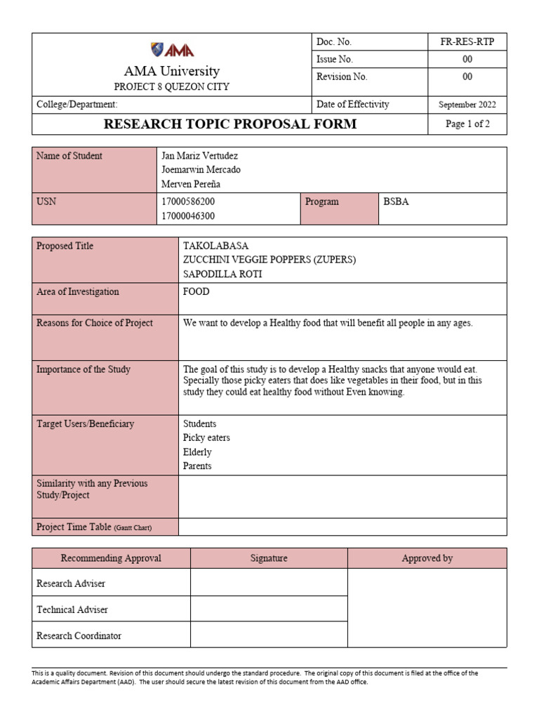 FR RES RTP Research Topic Proposal Form | PDF